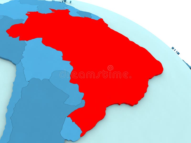 Brazil in Red on Blue Globe Stock Illustration - Illustration of ...