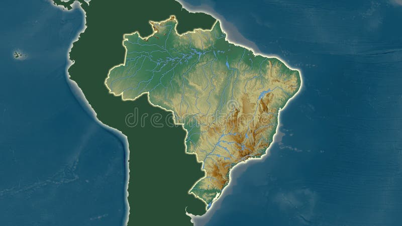 Brazil - Relief. Mollweide, Centered Stock Illustration - Illustration ...