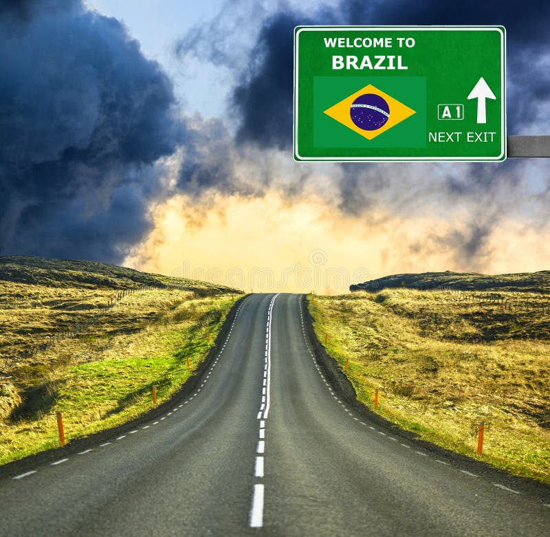 Brazil Road Sign Against Clear Blue Sky Stock Image - Image of greeting ...