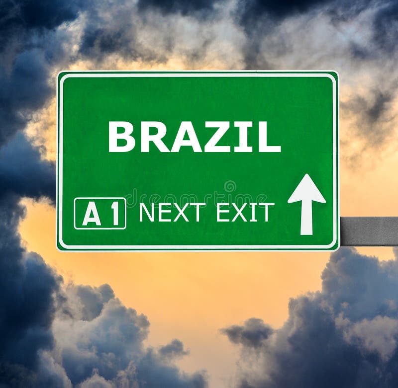 Brazil Road Sign Against Clear Blue Sky Stock Image - Image of greeting ...