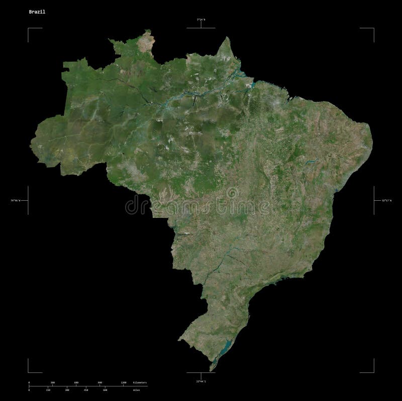 Brazil Shape on Black. High-res Satellite Stock Illustration ...