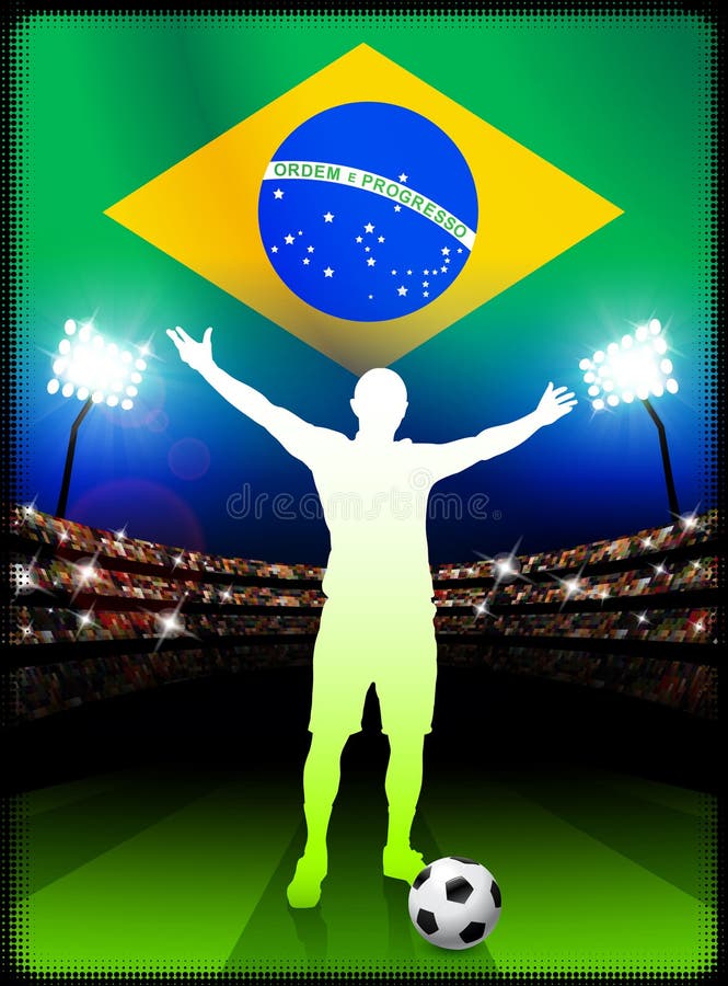 Brazil Soccer Player in Stadium Match Stock Illustration - Illustration ...