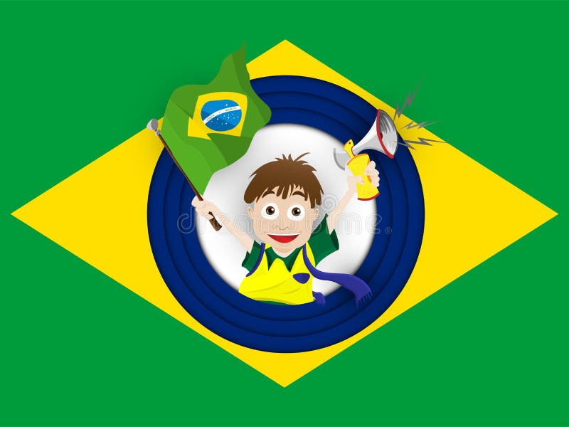 Brazil Sport Fan with Flag and Horn Stock Vector - Illustration of ...