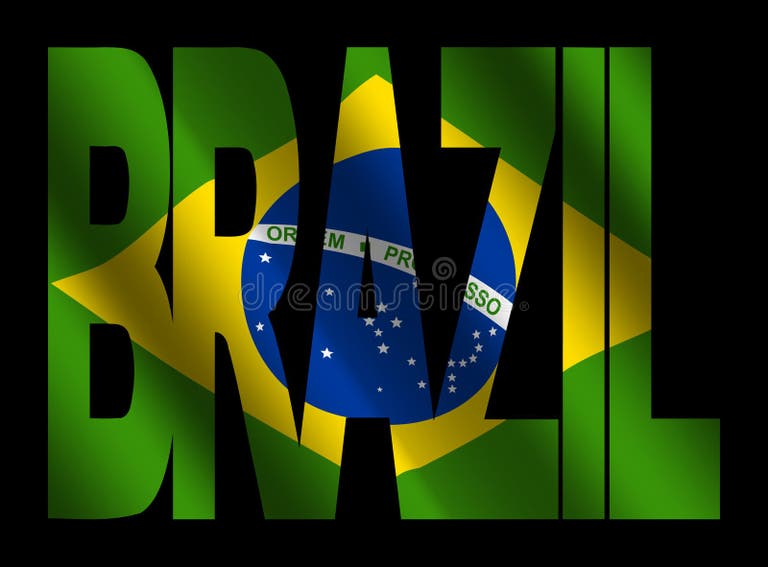 Brazil Text with Brazilian Flag Stock Illustration - Illustration of ...