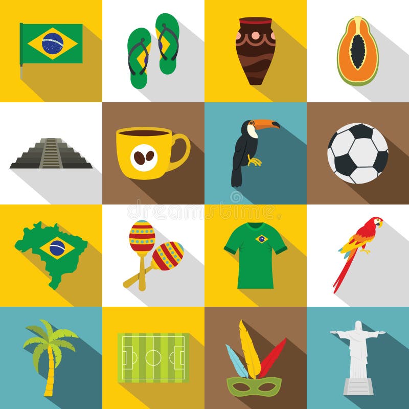 Brazil Travel Symbols Icon Red Circle Set Stock Vector - Illustration ...