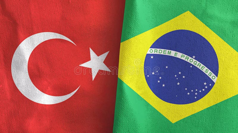 Brazil and Turkey Flags Crossed and Waving Flat Style. Official ...