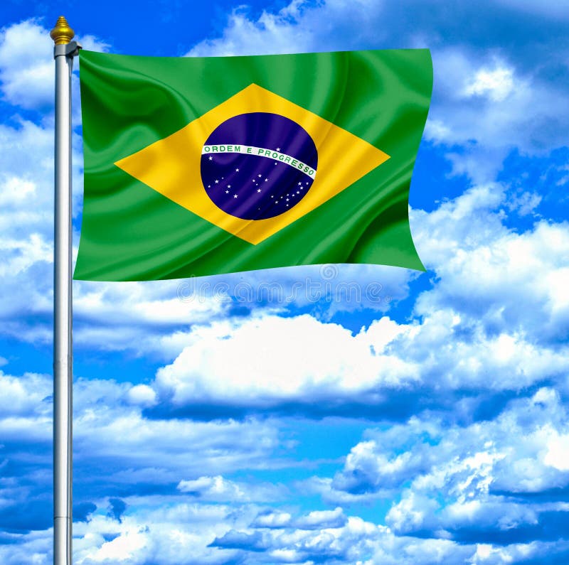 Brazil Waving Flag Against Blue Sky Stock Photo - Image of celebration ...
