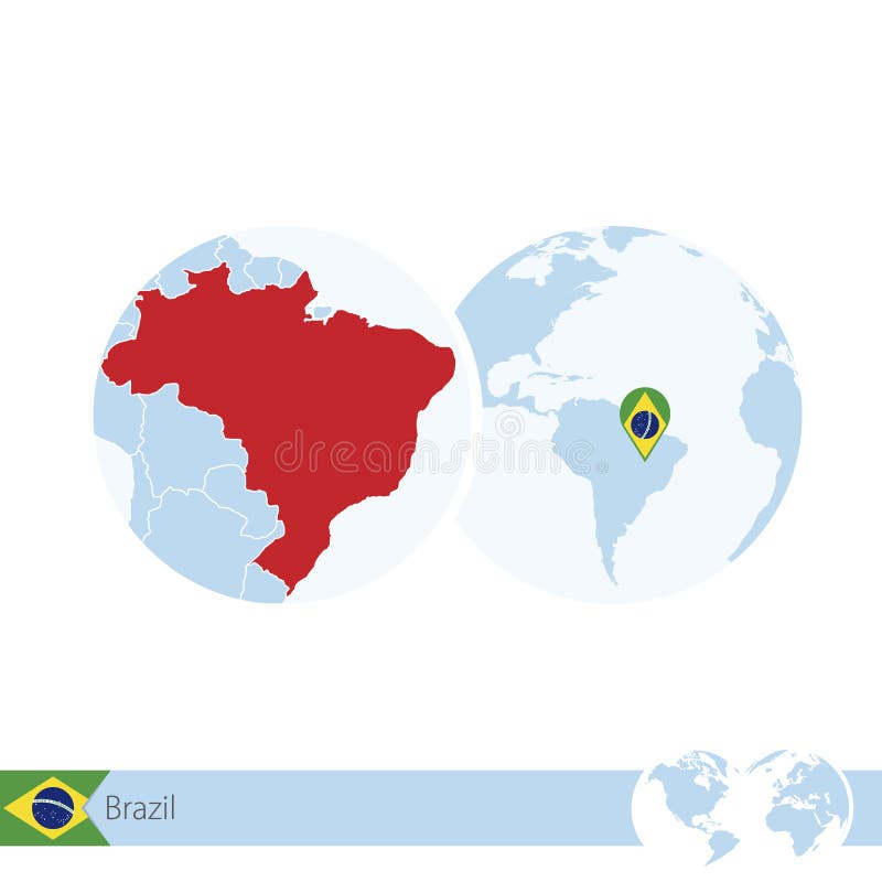 Brazil on World Globe with Flag and Regional Map of Brazil Stock Vector ...