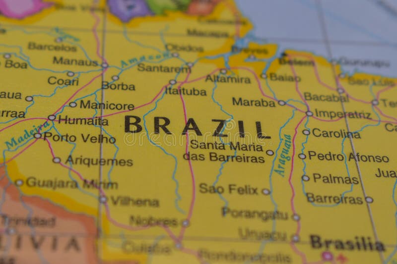 Brazil on the World Map-Geo Political Map Stock Photo - Image of retro ...