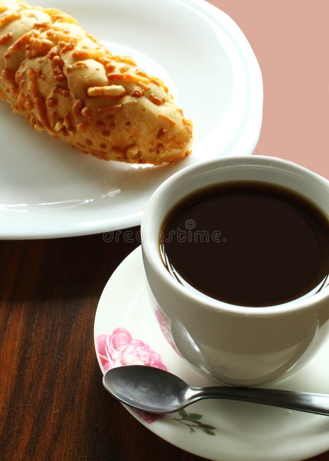 Brazilian Breakfast. Latte Glass with Basket of Breads Stock Image ...