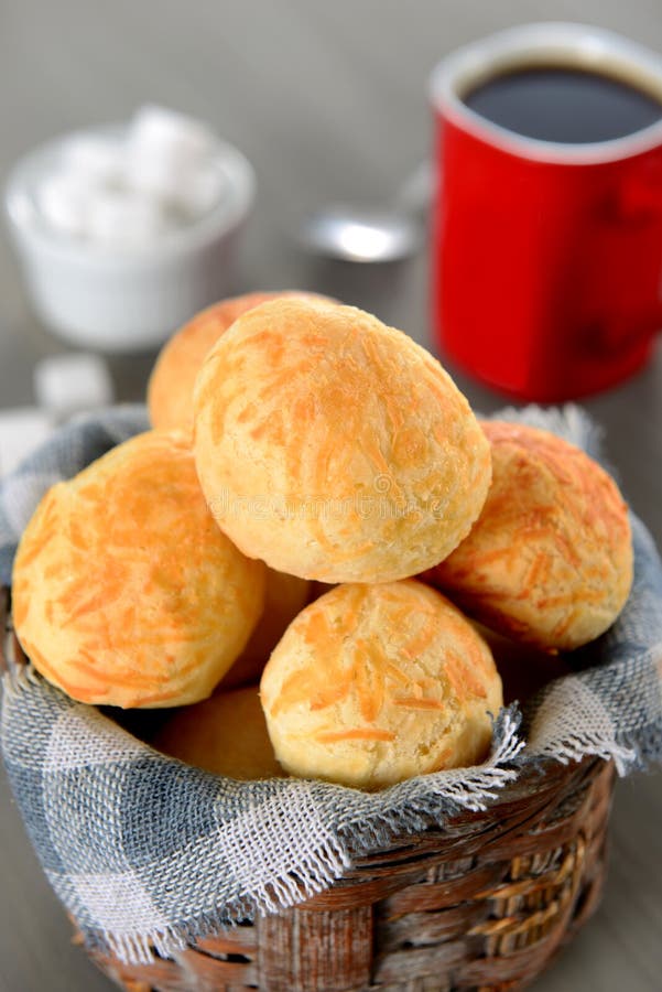 Brazilian Breakfast. Latte Glass with Basket of Breads Stock Image ...
