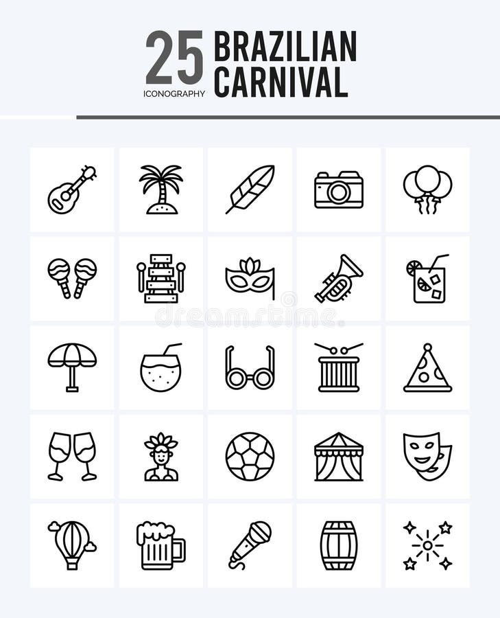 25 Brazilian Carnival Outline Icons Pack Vector Illustration Stock ...