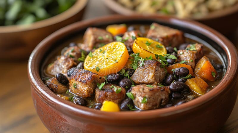 Brazilian Feijoada with Meat, Black Beans, and Oranges. Stock Image ...