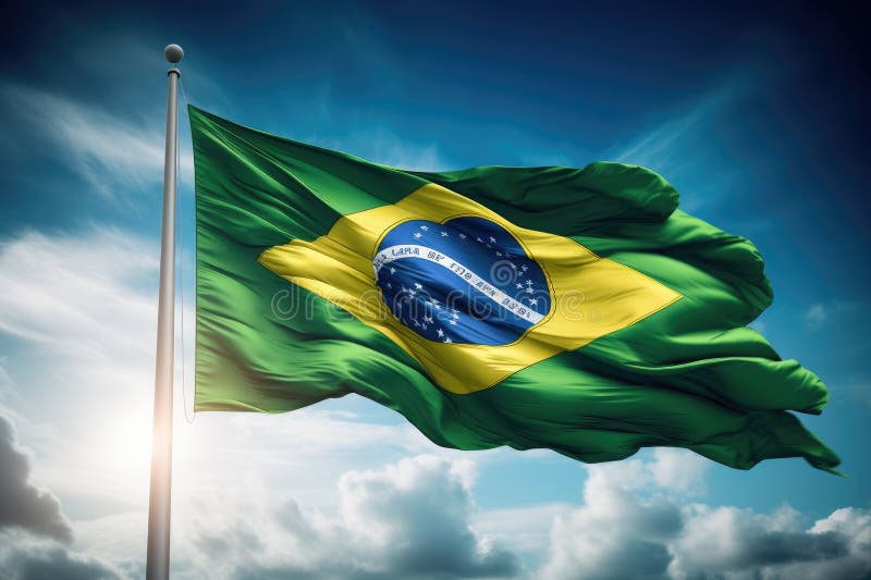 Brazilian Flag Flying on a Flagpole Stock Illustration - Illustration ...