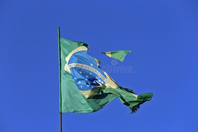 Brazilian Flag Torn in Strong Wind Stock Photo - Image of jealous ...