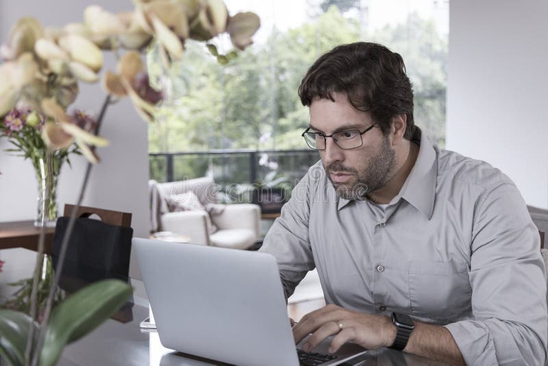 Brazilian Man Working at Home Stock Image - Image of modern, office ...