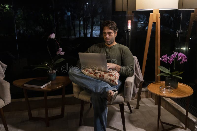 Brazilian Man Working at Home Stock Photo - Image of laptop ...