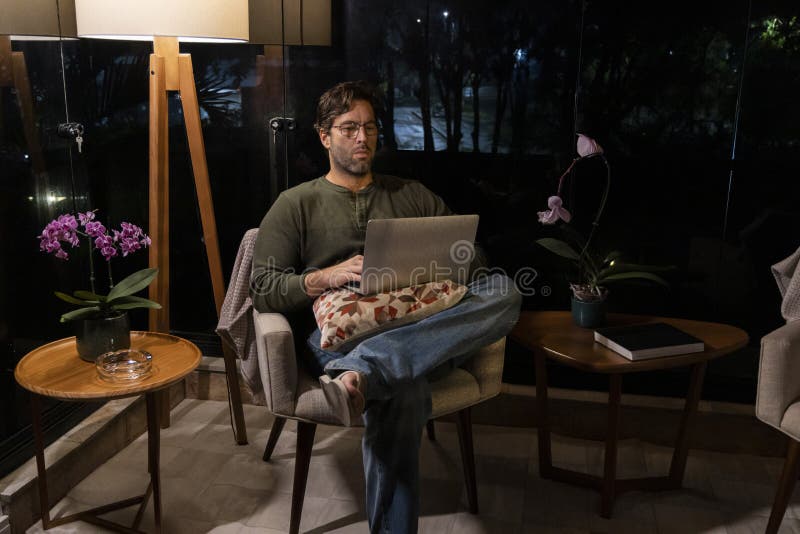 Brazilian Man Working at Home Stock Image - Image of casual, sitting ...