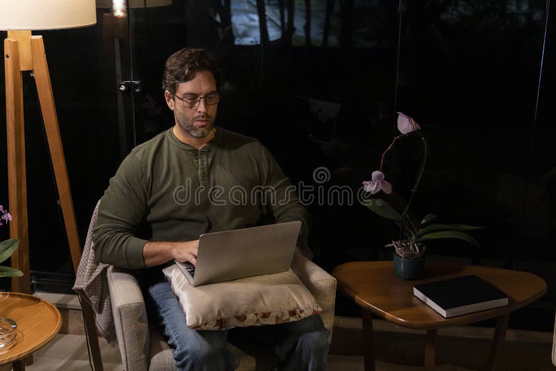 Brazilian Man Working at Home Stock Image - Image of video, apartment ...