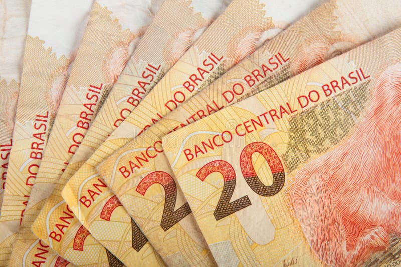 Brazilian Money. Close-up of a Fan of 20 Brazilian Real Banknotes Stock ...