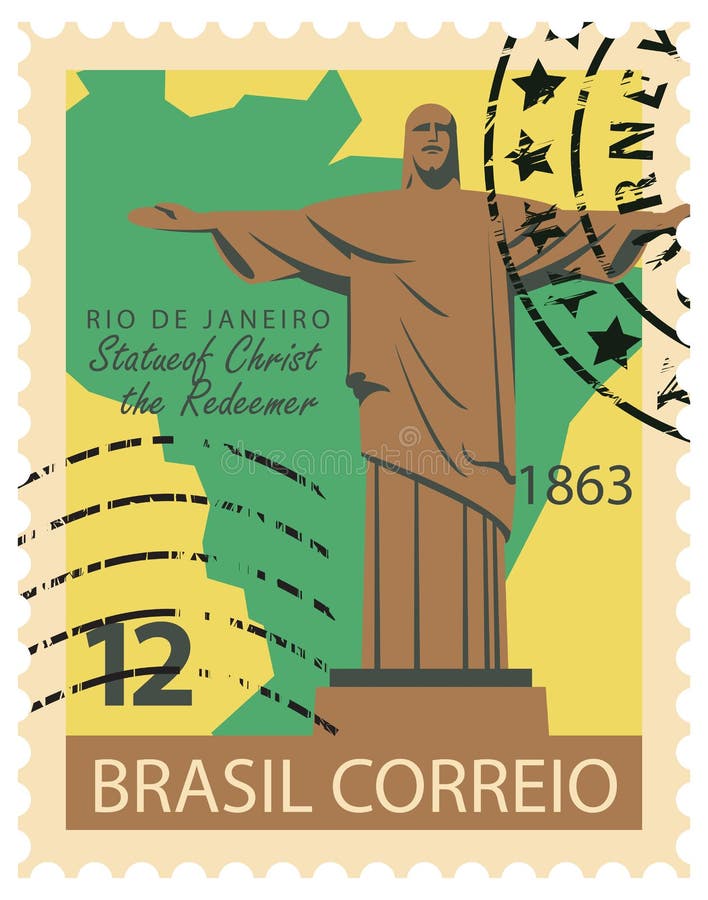 Brazilian Stamp with Statue of Christ Stock Vector - Illustration of ...