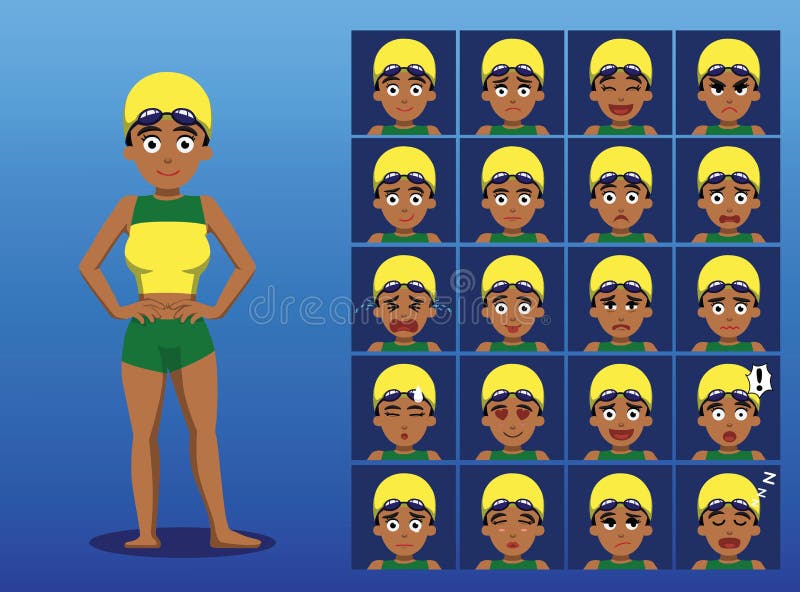 Brazilian Swimmer Cartoon Emotion Faces Vector Illustration Stock ...