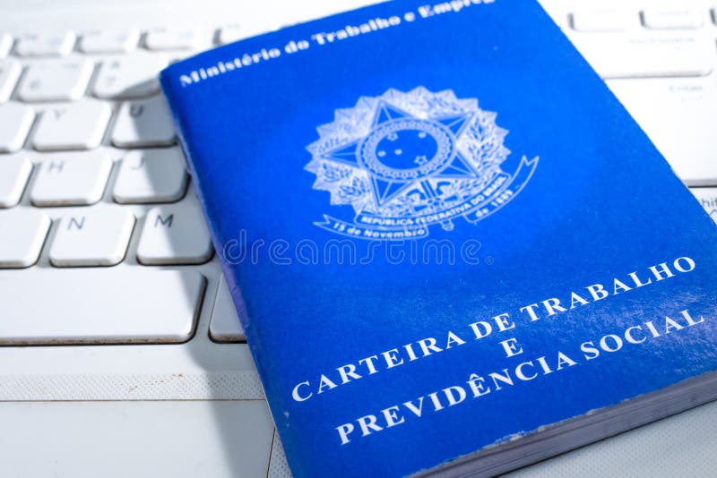 Brazilian Work Card Over White Laptop Keyboard. Digital Work Document ...
