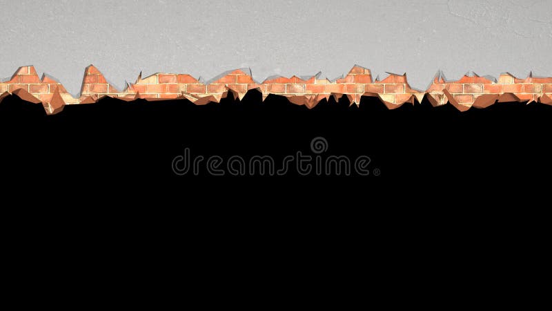 Breach in a Brick Wall Covered with Plaster Horizontally Stock ...