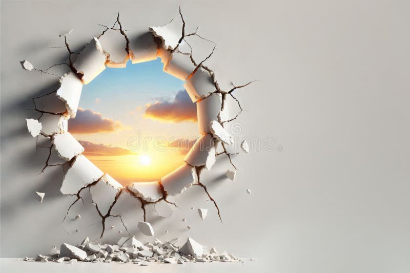 A Breach in the Wall Overlooking the Sunset Over the Horizon. Space for ...