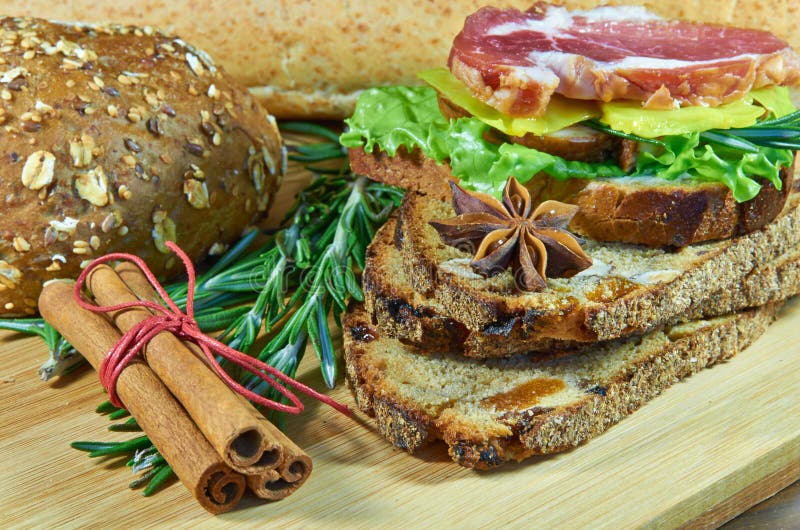 Bread assorted with meat stock image. Image of bread - 30121667