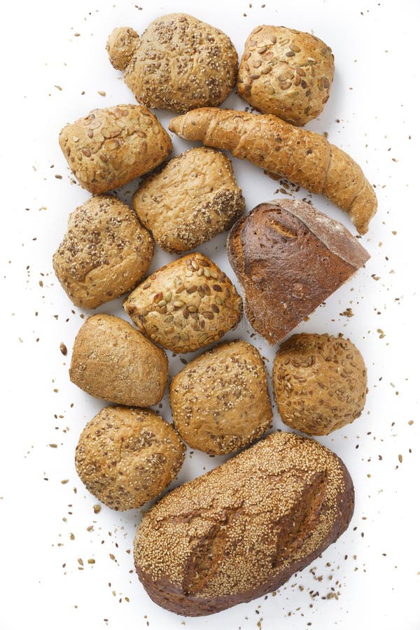 Bread Assortment from Various Bakery Products, White Background, Stock ...