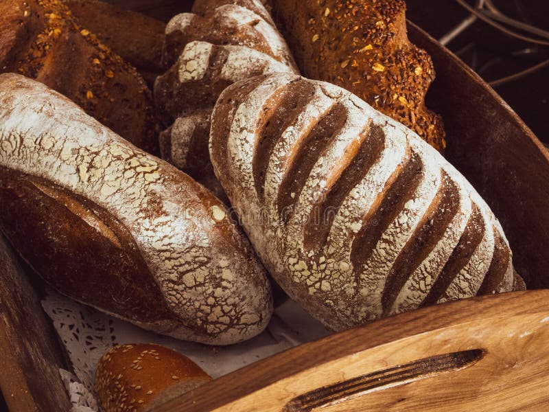 Bread in an Assortment on the Wood Box Stock Image - Image of nutrition ...