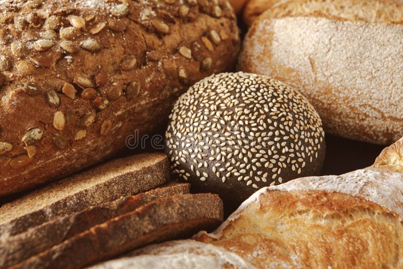 Bread Background, Closeup of White, Black and Rye Loaves Stock Image ...