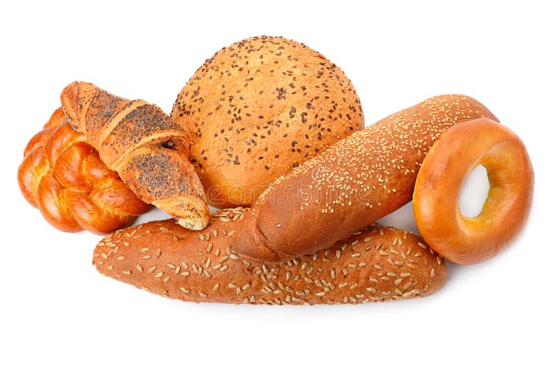Grain Bread and Baked Goods Isolated on White Background Stock Image ...