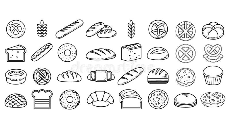 Bread and Bakery Baking Loaf Thin Line Icon Vector Set Collection Stock ...