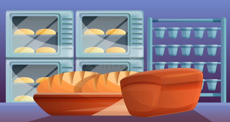 Bread from Bakery Factory Concept Banner, Cartoon Style Stock Vector ...
