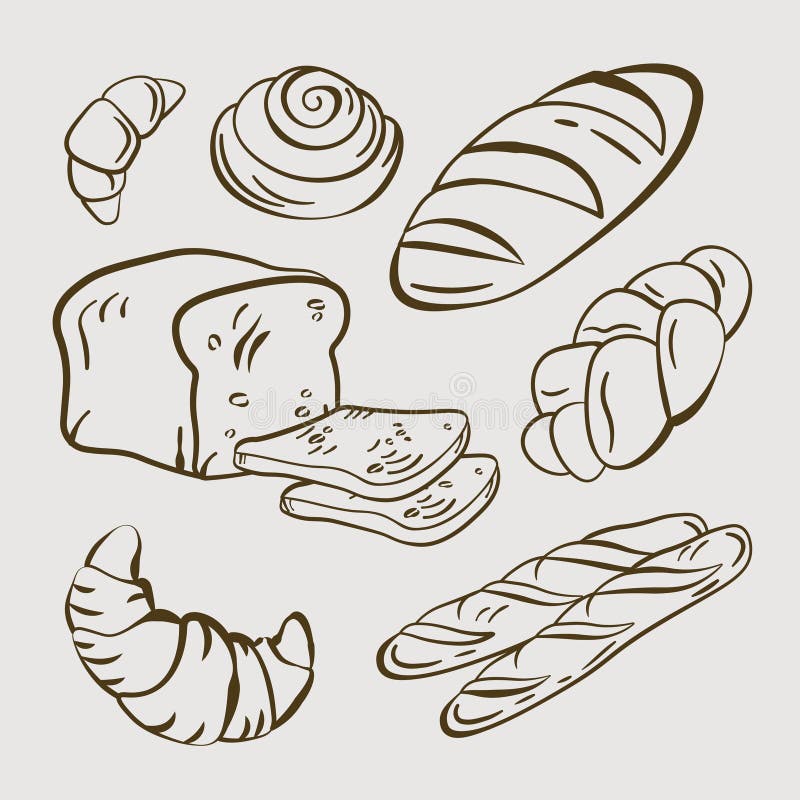 Bread Bakery Products Hand Drawn Vector Sketch Stock Vector ...