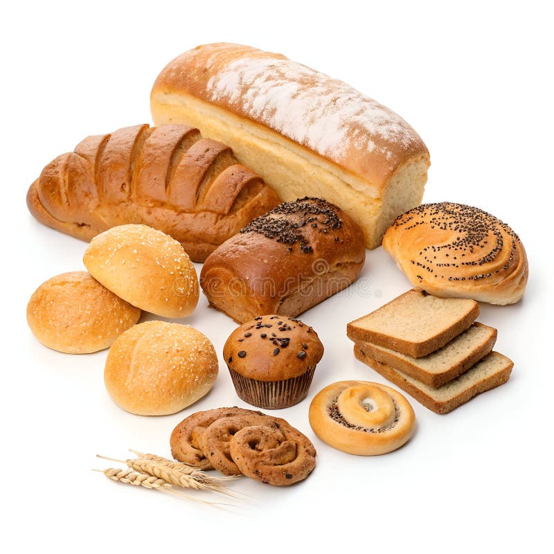 Bread and Bakery Products Isolated on White Background Stock ...