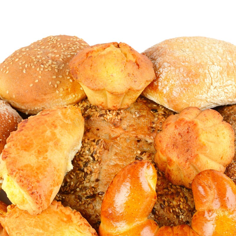 Bread and Bakery Products Isolated on White Background Stock Image ...