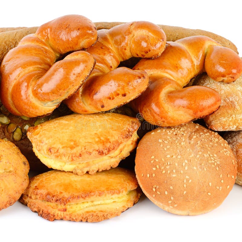 Bread and Bakery Products Isolated on White Background. Wide Photo ...