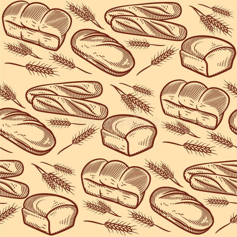 Bread and Bakery Seamless Pattern Stock Vector - Illustration of food ...