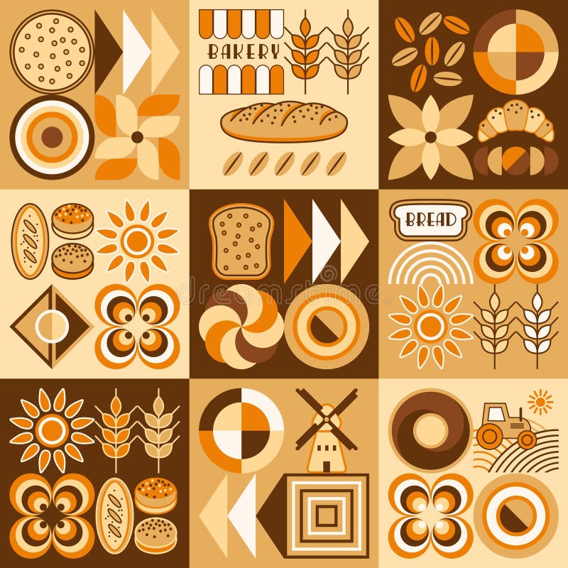 Bread, Bakery Themed Geometric Pattern with Icons Stock Vector ...