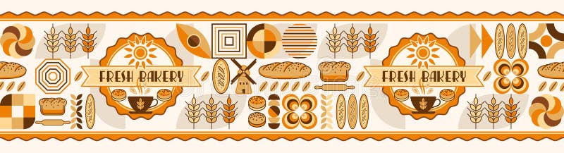 Bread, Bakery Themed Horizontal Border with Icons Stock Vector ...