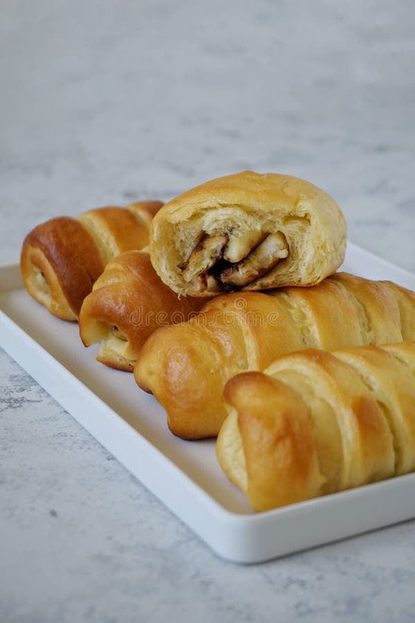 Bread with banana filling stock image. Image of food - 208692035