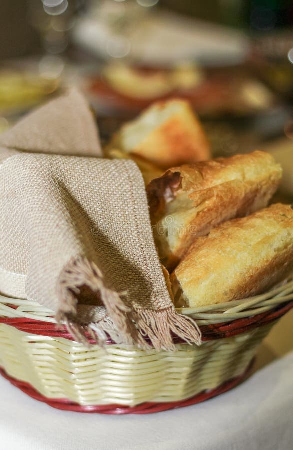 Bread in a Basket Covered with Napkin Close-up Stock Image - Image of ...