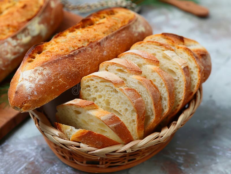 Bread in a Basket with Slices of Bread Stock Image - Image of food ...