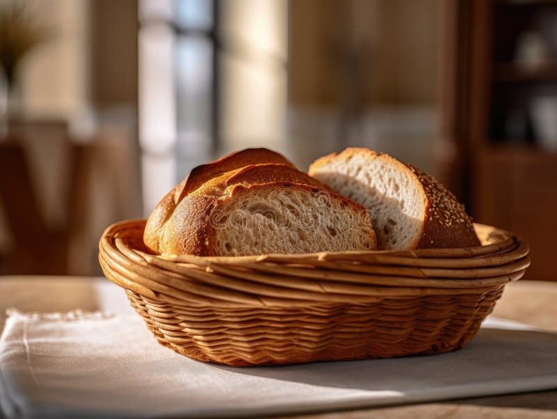 Bread in a Basket on a Table Stock Illustration - Illustration of wheat ...