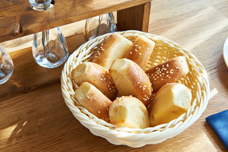 Bread Basket on Table in Restaurant Stock Photo - Image of baking ...
