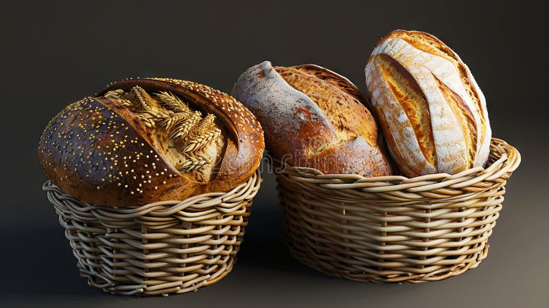 Bread in baskets 3d model stock image. Image of brown - 315979295