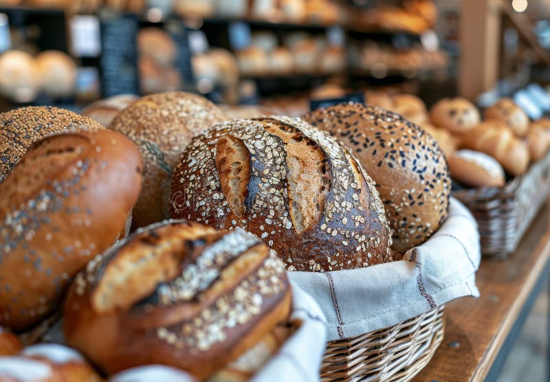 Bread Baskets on Shelf in Bakery Stock Photo - Image of food, artisan ...